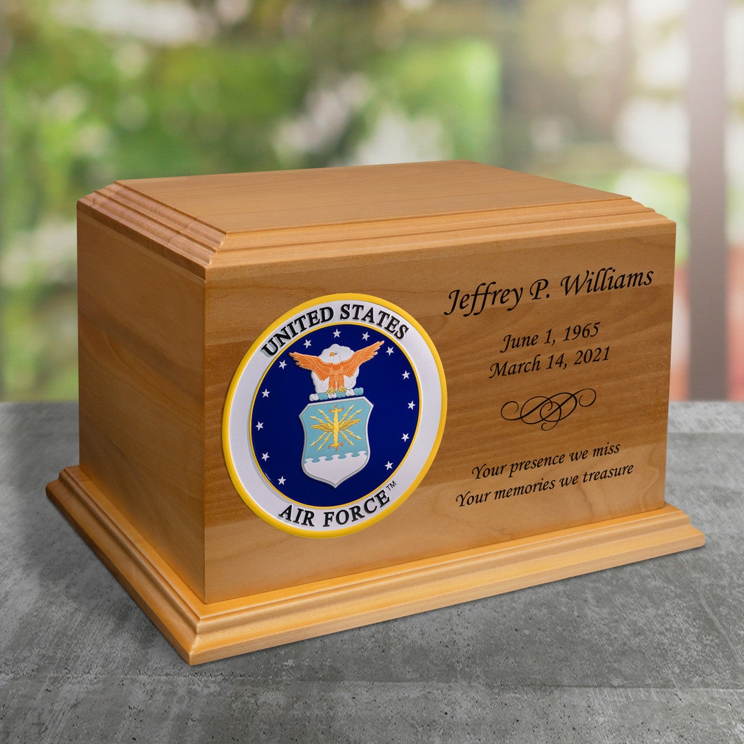 Air Force Color Emblem Diplomat Cherry Wood Cremation Urn Made in the U ...