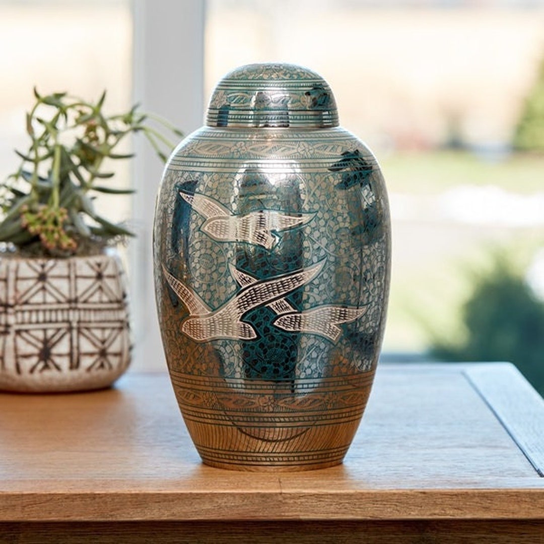 Going Home Birds in Flight Solid Brass Pet Urn for Ashes With Threaded ...