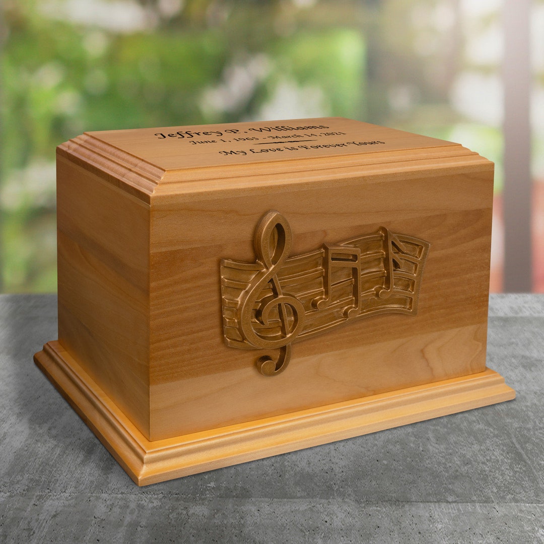 Music Notes Applique Diplomat Cherry Wood Cremation Urn Made in the U.S ...