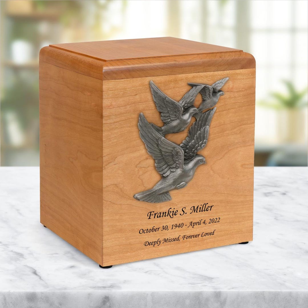 Doves in Flight Applique Brunswick Solid Cherry Wood Cremation Urn - Etsy