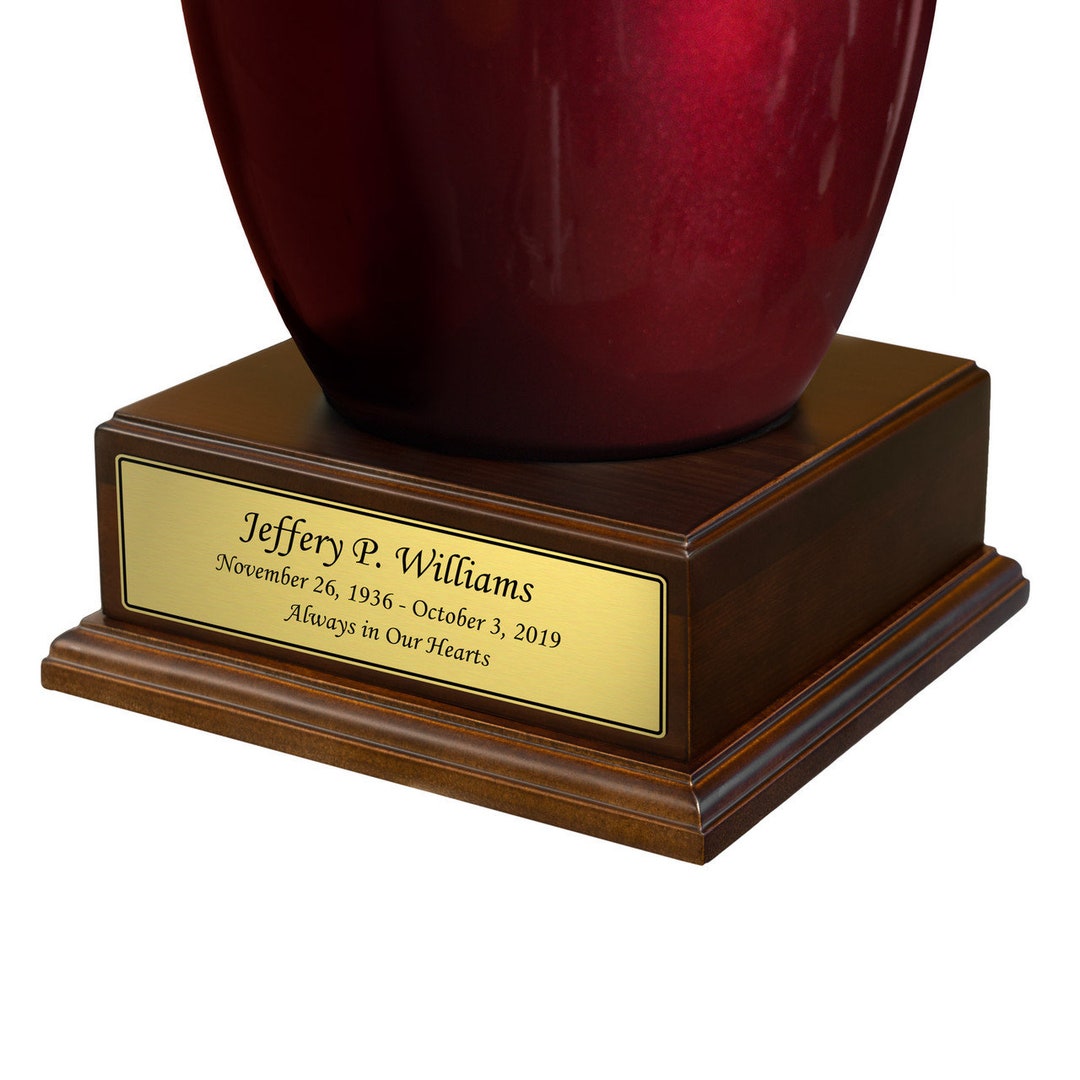 Wooden Urn Pedestal With Nameplate - Personalized Cremation Urn Display ...