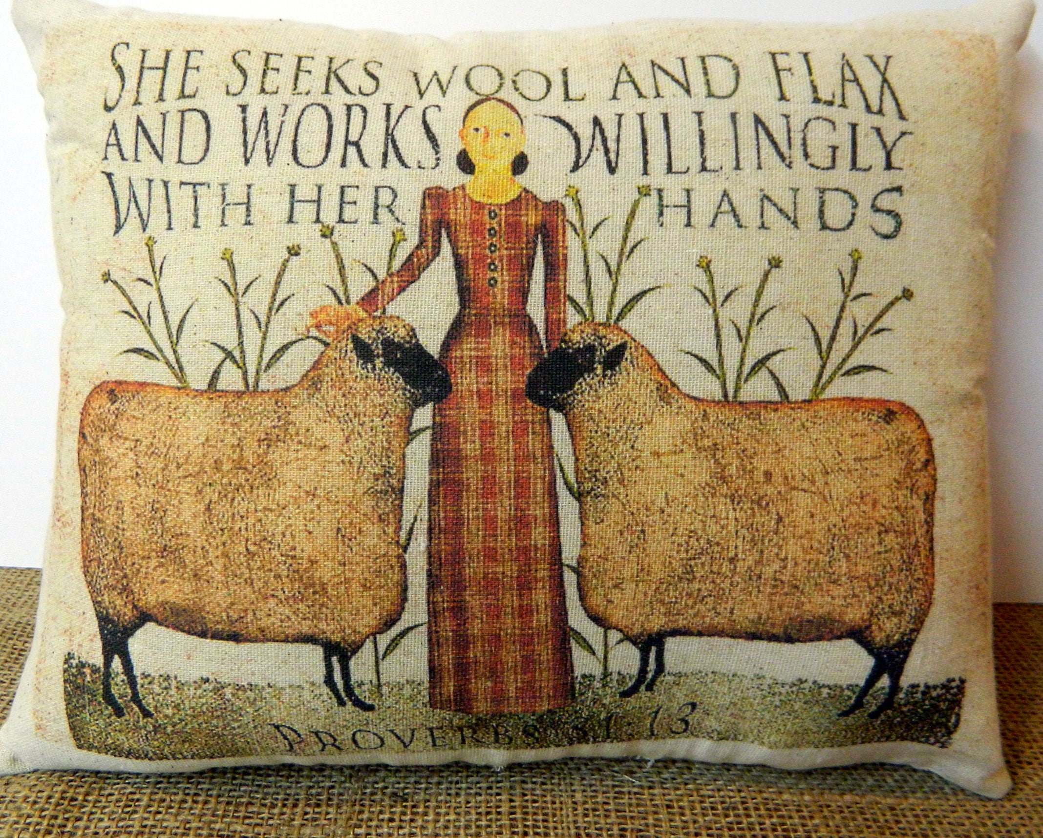 Proverbs Pillow She Seek Wool And Flax And Works Willingly Etsy