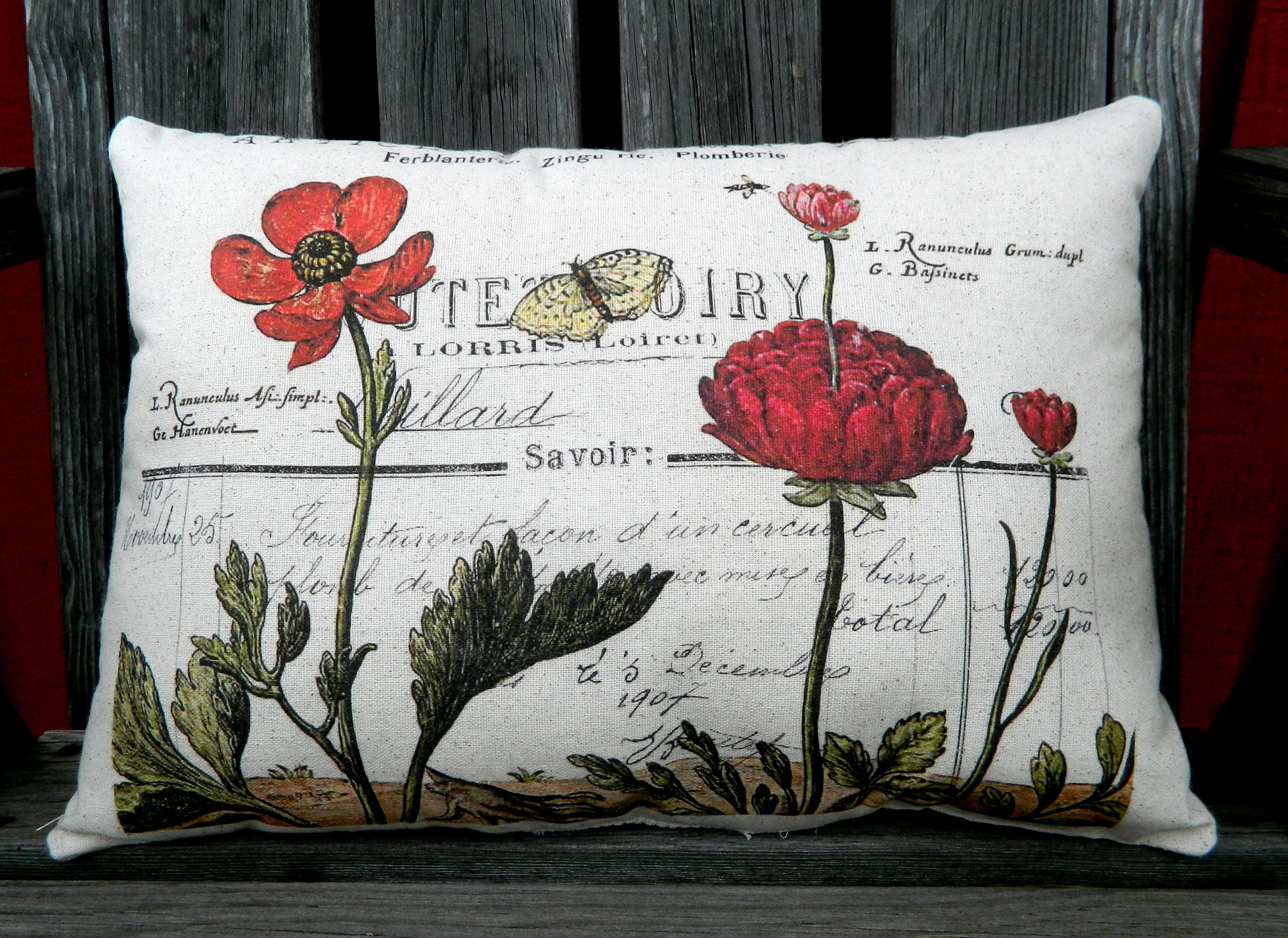 French Floral Pillow - Farmhouse Cotton Pillow 12 X 16 Inches - Etsy