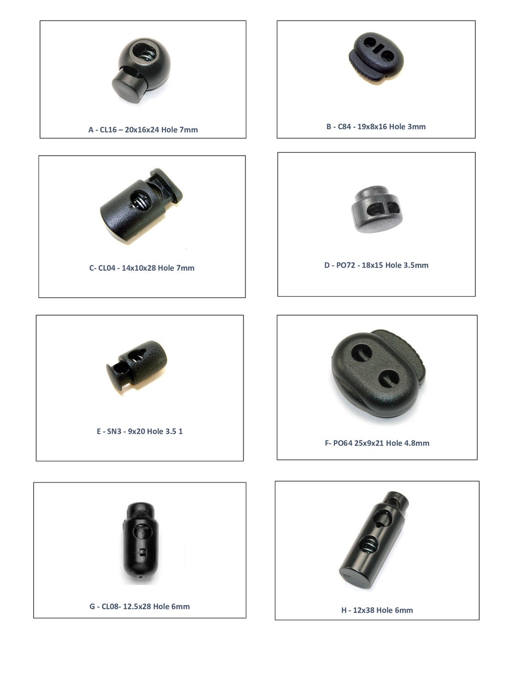 4 X Black Plastic Cord Locks / Adjuster With Spring Stopper Mechanism 8 ...