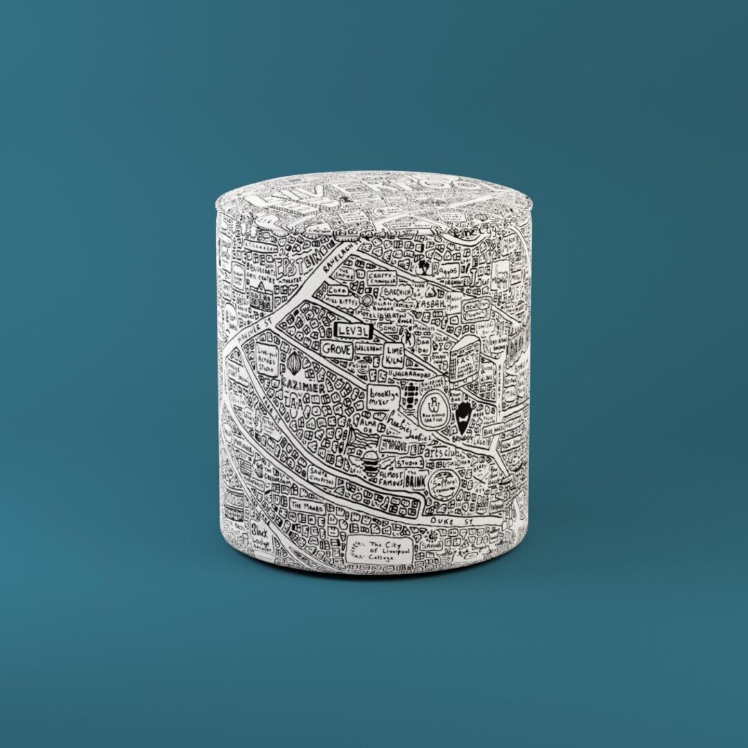 Liverpool City Doodle Map Drum Stool / Pouffe - Etsy