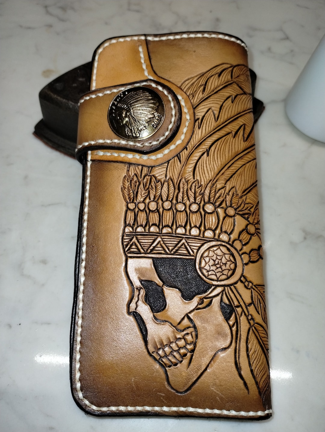 Handmade Biker Wallet. Hand Tooled From Top Grain Veg Tan Leather - Etsy