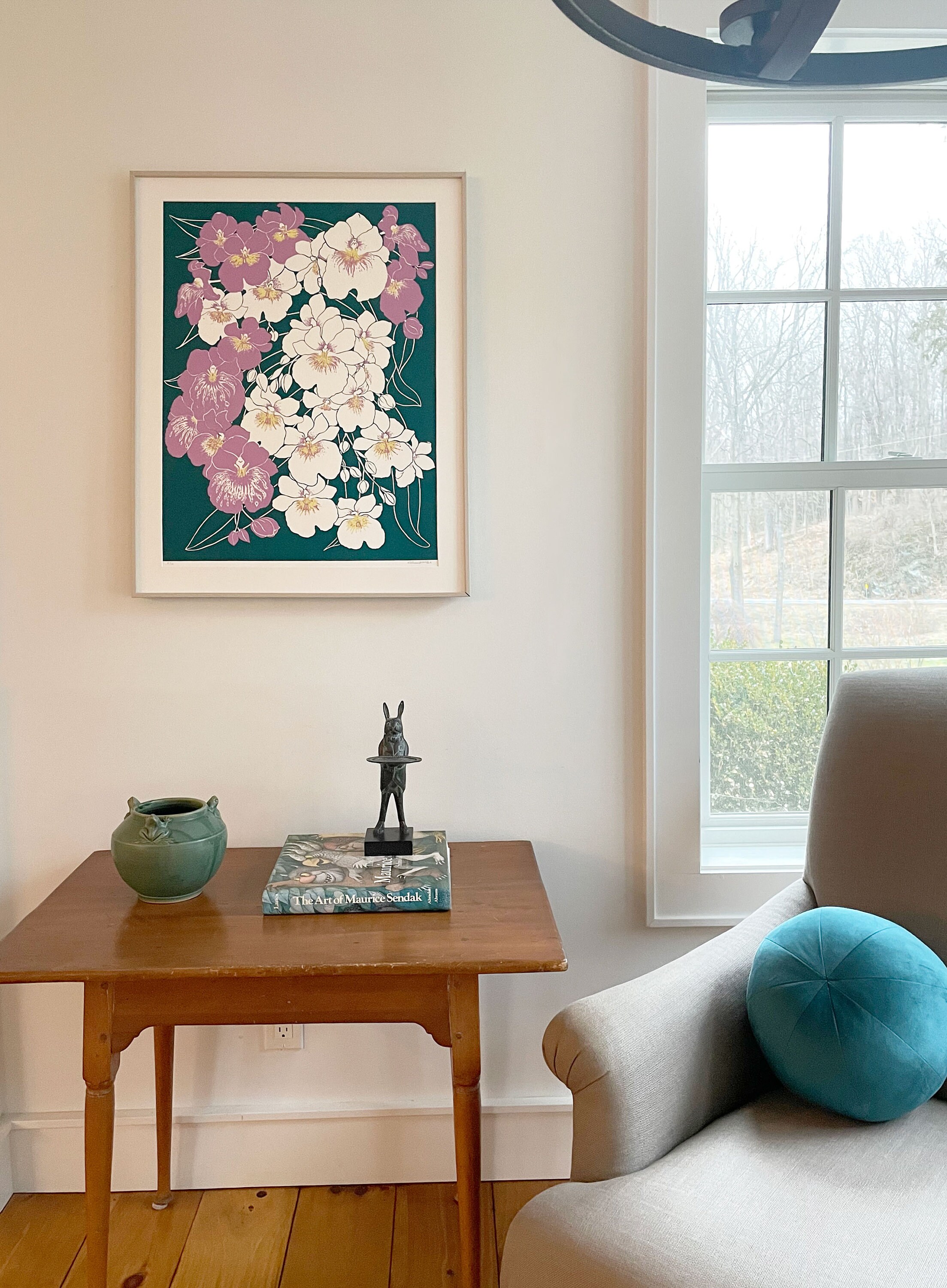 Orchids Cascade Hand Silk-screened Art Print 22" X 28" Forest Green and ...