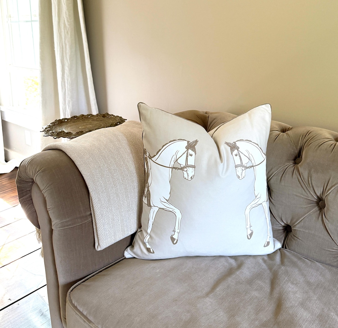Marching Horse 20" Throw Pillow, Cream and Taupe - Etsy