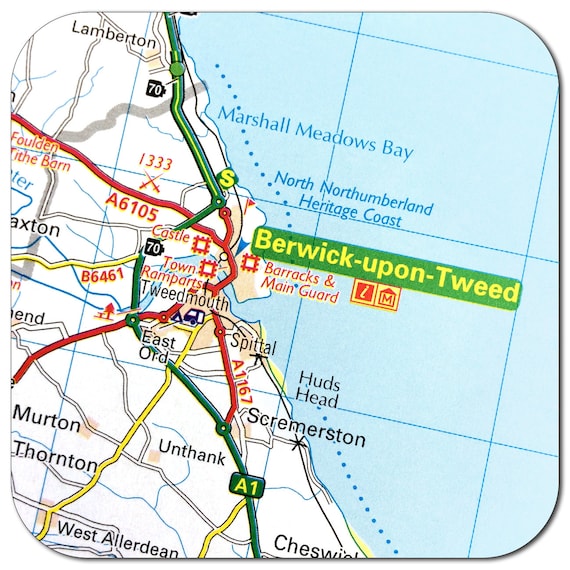 Items similar to Berwick upon Tweed Map Coasters, Magnets, Key Rings ...