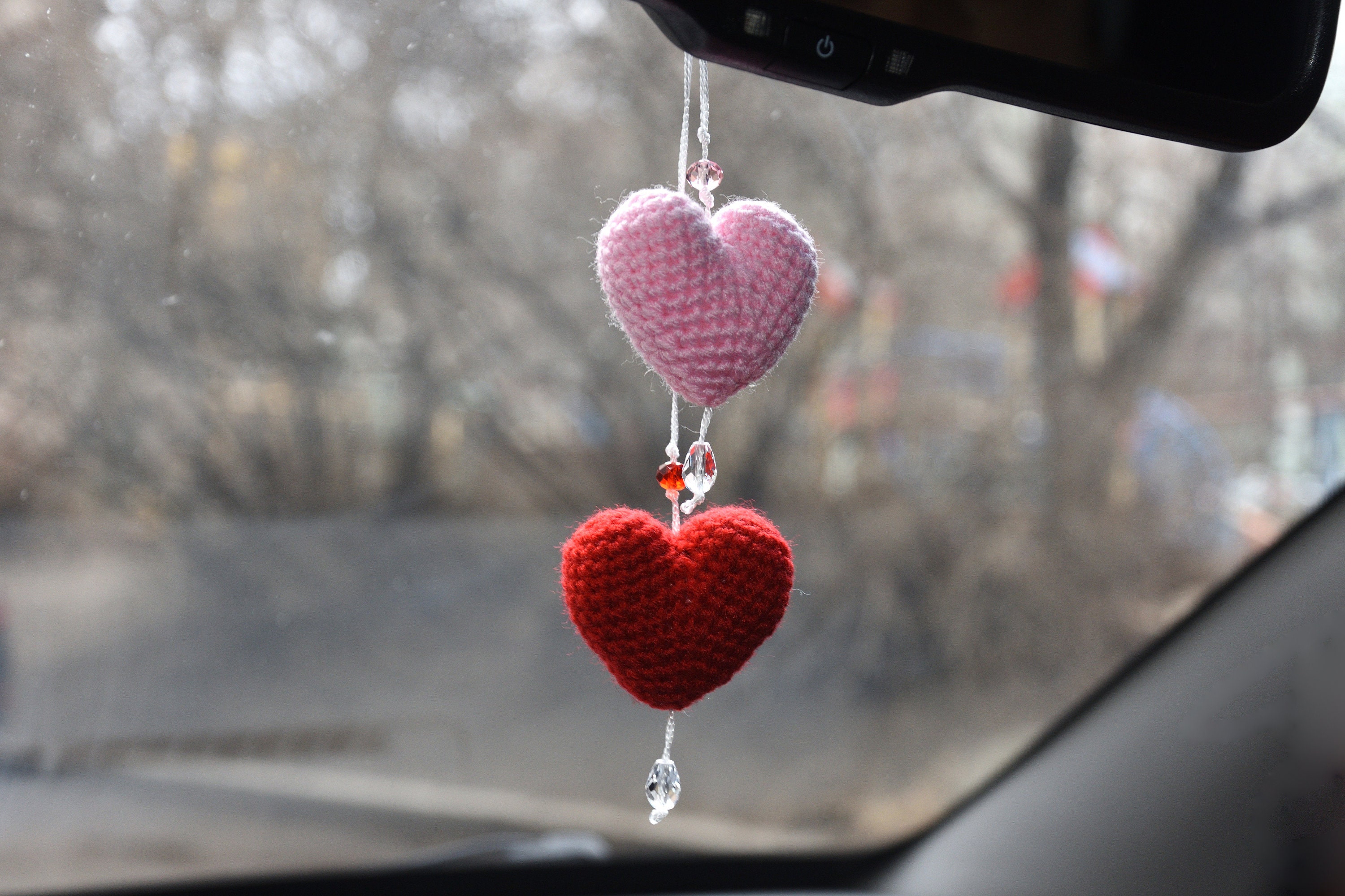 Car rear view mirror crochet heart Car hanging charm Rearview | Etsy