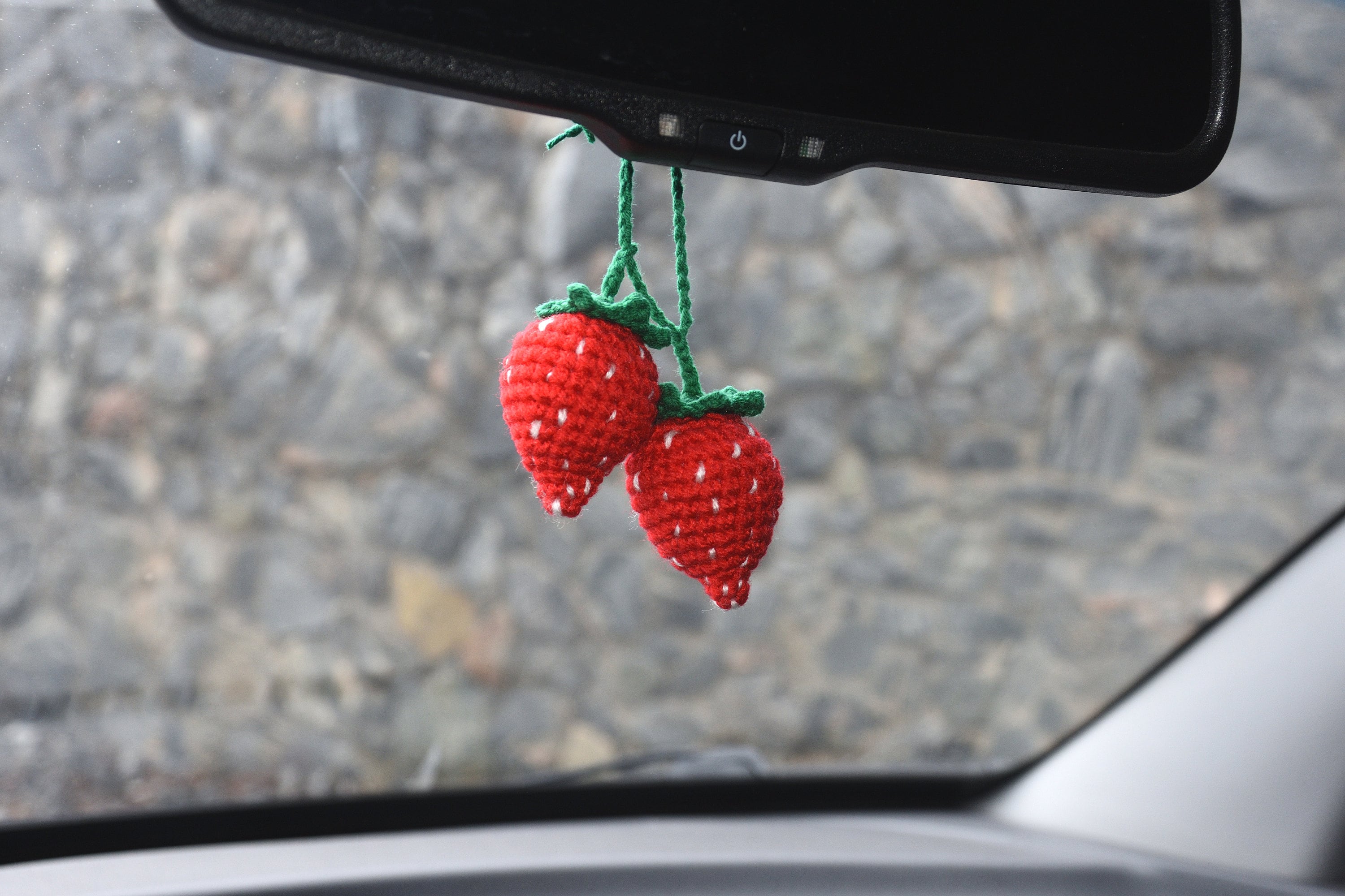 Strawberry Toy Car Rear View Mirror Amigurumi Car Hanging Charm ...