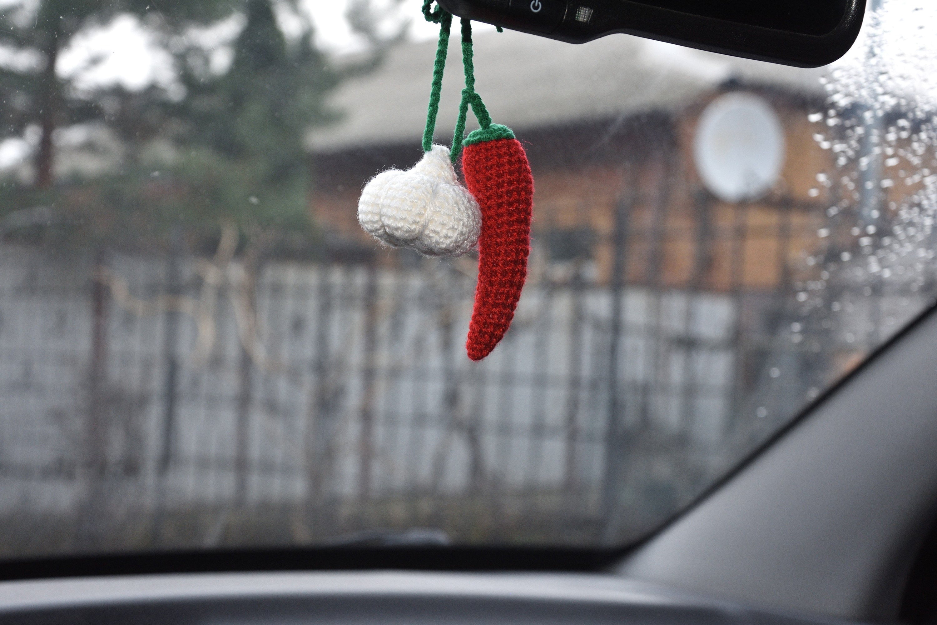 Red pepper Garlic Car rear view mirror Crochet chili pepper | Etsy