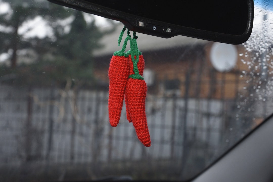 Red Pepper Car Rear View Mirror Crochet Chili Pepper Toy Car Hanging ...
