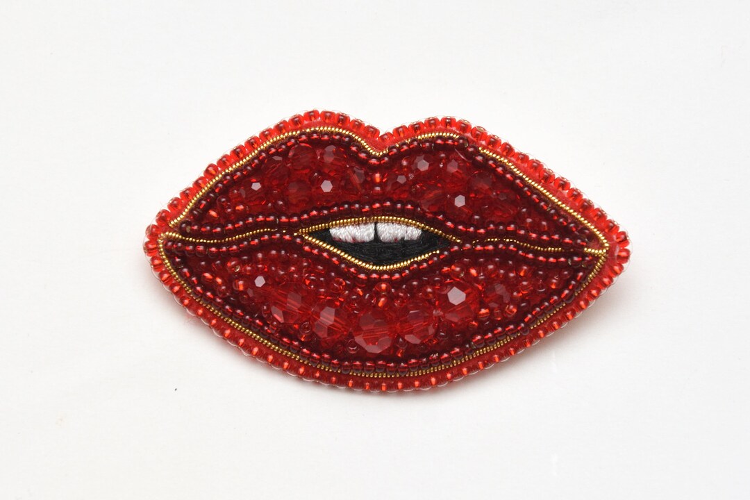 Beaded Brooch Lips Pin up Jewelry Kiss Brooch Smiling Lips Teeth Makeup ...