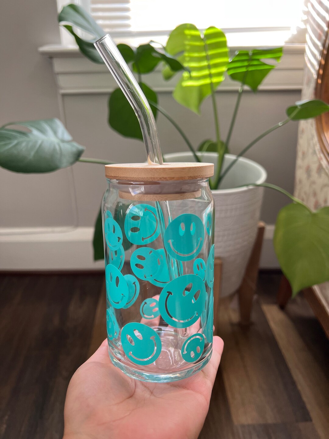 Preppy Teal Glass Cup Perfect for Cold Drinks | Preppy Teal Glass Cup ...