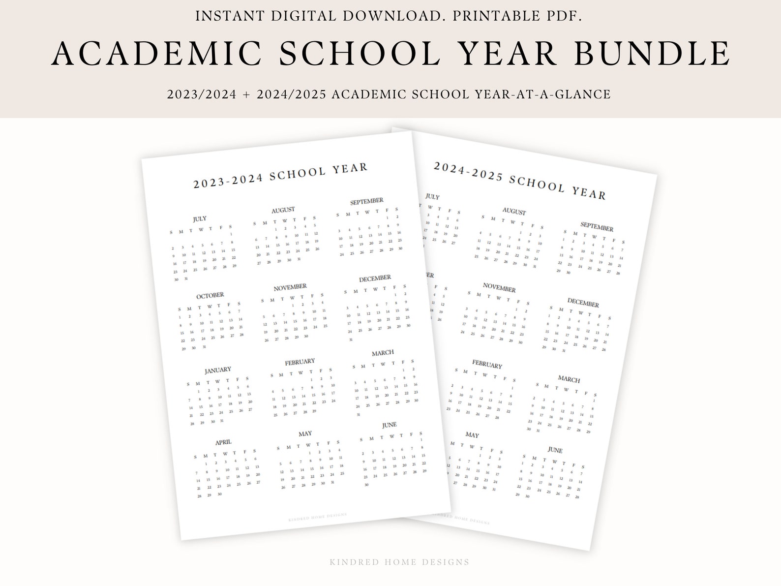 Printable Academic School Year Calendar Bundle, 2023, 2024, 2025, Year ...