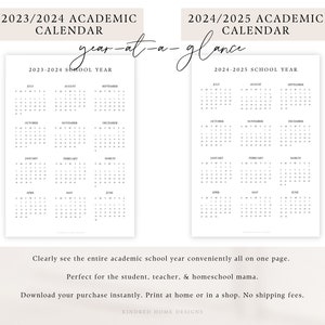 Printable Academic School Year Calendar Bundle, 2023, 2024, 2025, Year ...