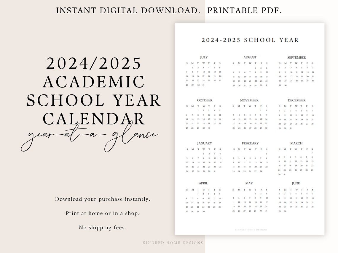 Printable Academic School Year Calendar Bundle, 2023, 2024, 2025, Year ...