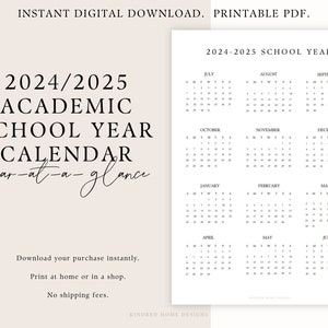 Printable Academic School Year Calendar Bundle, 2023, 2024, 2025, Year ...