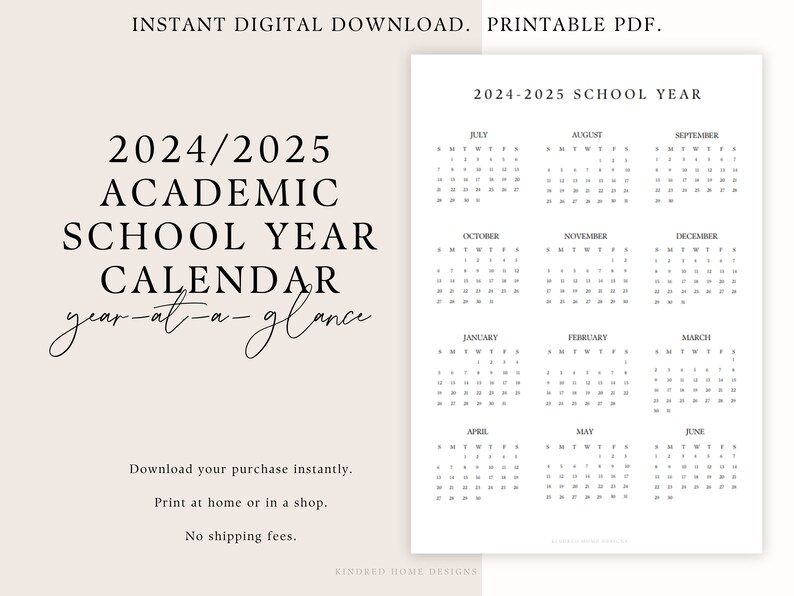 Printable Academic School Year Calendar Bundle, 2023, 2024, 2025, Year ...