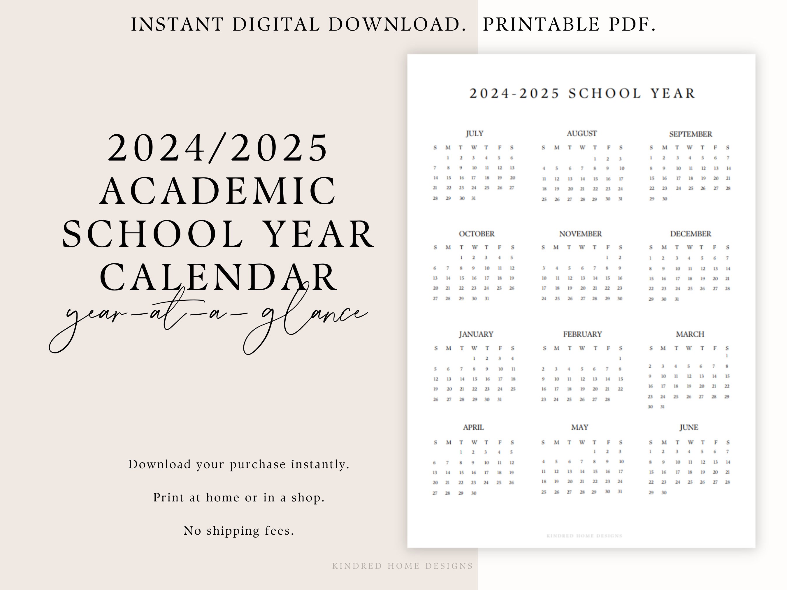 Printable Academic School Year Calendar Bundle, 2023, 2024, 2025, Year ...
