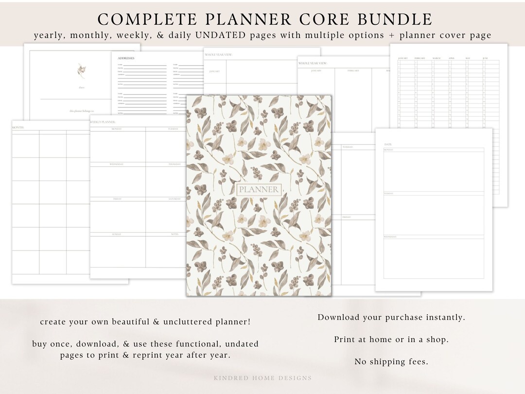Complete Planner Bundle Instant PDF Download, Undated, Year, Month ...