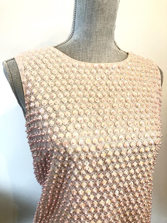 1960s Beaded pink pearl & iridescent sequin top - Gem