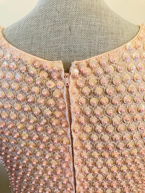1960s Beaded pink pearl & iridescent sequin top - Gem