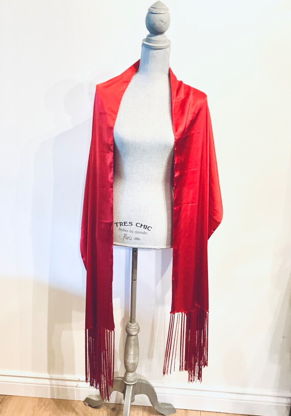 Silk Red Piano Shawl Fringed 100% Silk Red Scarf - Gem