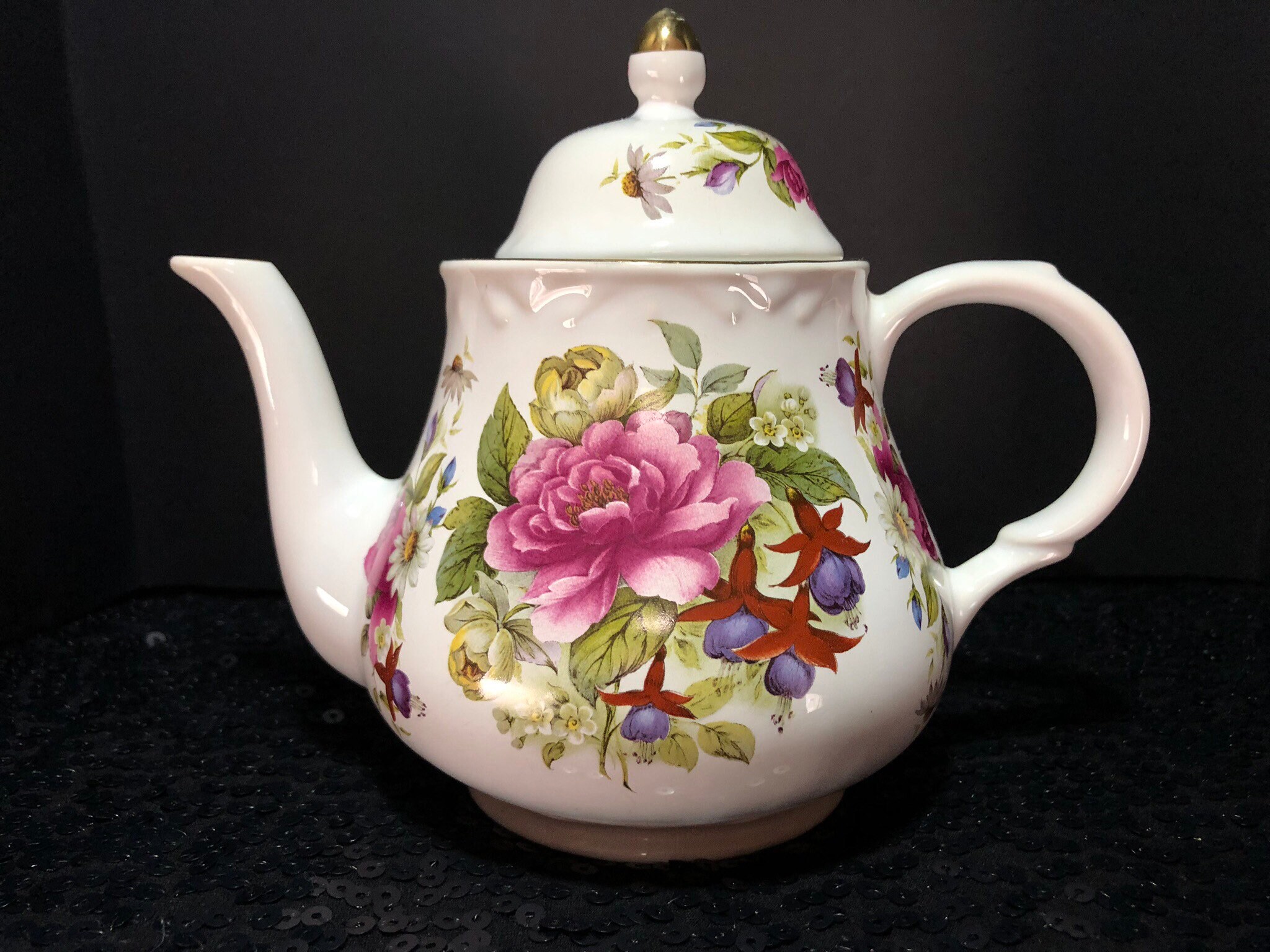 Vintage Arthur Wood & Son Teapot ~ Gold Trim ~ Fuchsia, Rose and Peony ...