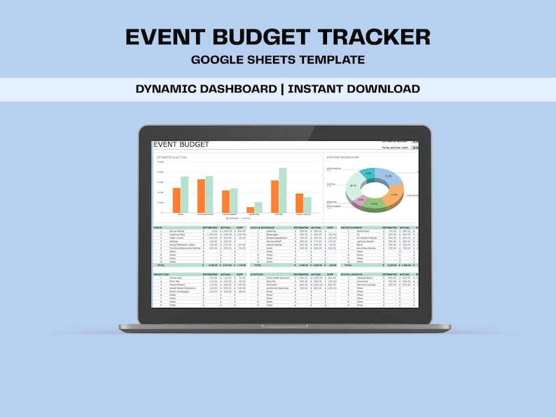 Event Budget Expense Tracker | Google Sheets Template, Event ...