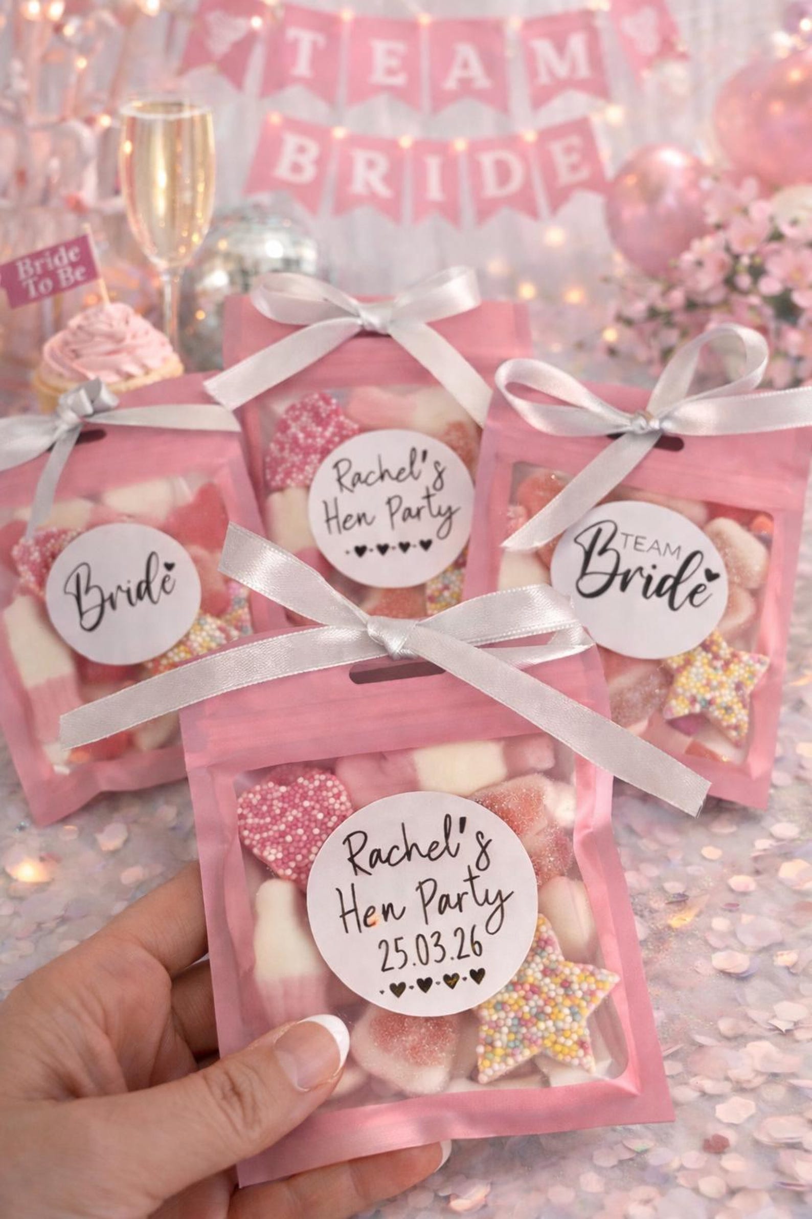 Personalised Hen Party Sweets Candy Pouches Hen Do Party Favours Treat ...
