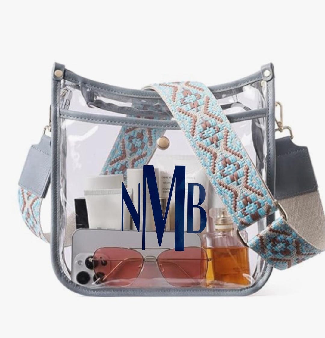 Personalized Clear Stadium Bag (blue/grey Lining) With Two Strap ...