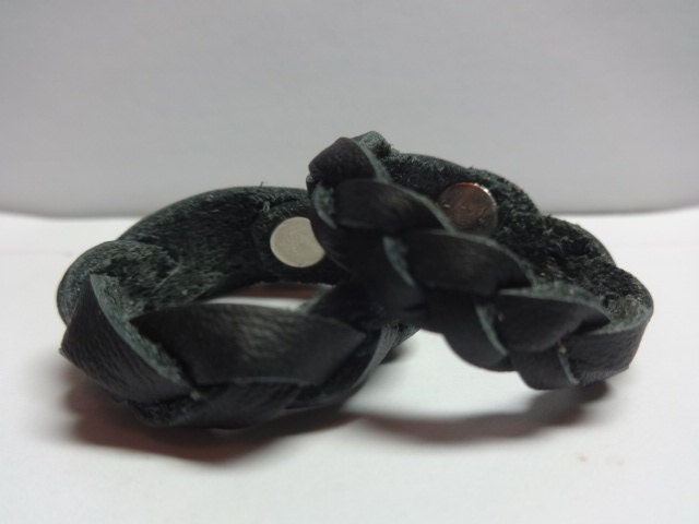 Leather Rings, Set of 2 Braided Leather Rings,braided Leather Bands ...