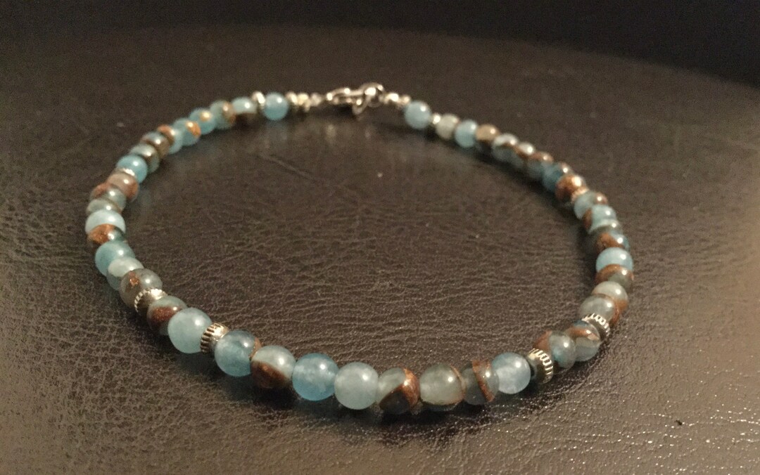 Blue Ocean Jasper and Bronzite Beaded Bracelet, Unisex, Jasper and ...