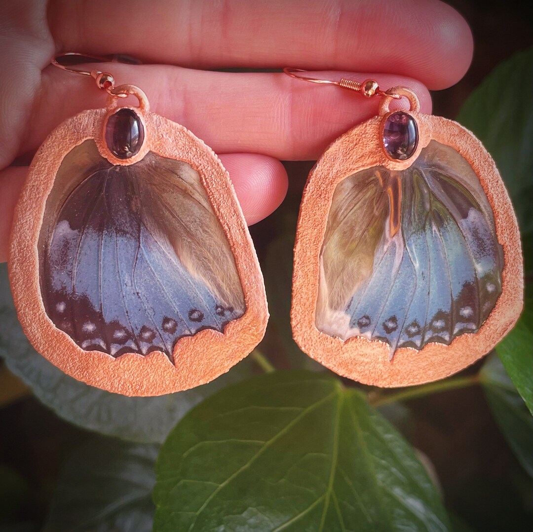 Real Copper Electroformed Butterfly Wing Earrings Earwings - Etsy
