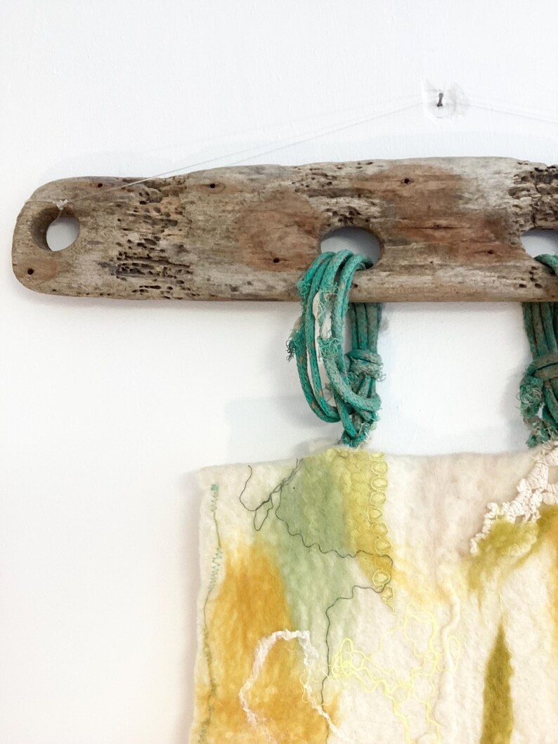 Hand-felted Wall Hanging – Yellows & Greens With Lace Silk Embroidery ...