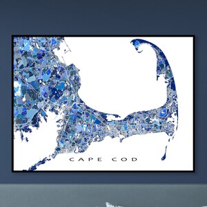 Cape Cod Map Poster and Cape Cod Wall Art Print With Blue - Etsy