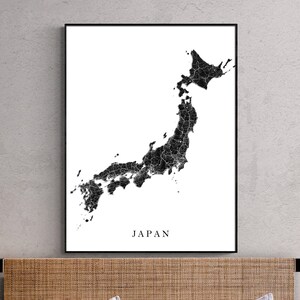 Japan Print, Japan Map of Japan Wall Art Black and White Prints, 3D ...
