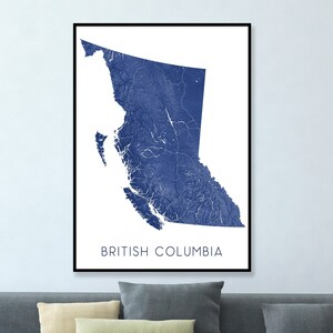 British Columbia Map Poster or BC Art Print With Topographic 3D ...