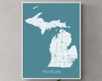 MICHIGAN ROAD MAP Glossy Poster Picture Photo State City County Detroit ...