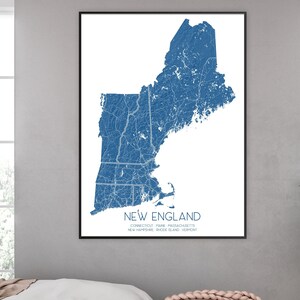 New England Map Print, Topographic Map of New England Art Poster ...