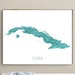 Cuba Map Poster - 3D Turquoise Landscape Print, Topographic Caribbean ...
