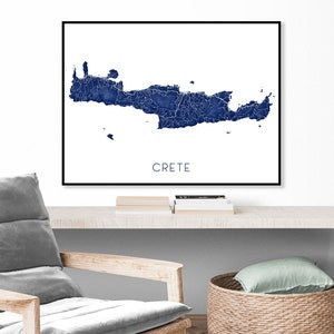 Crete Greece Map of Crete Wall Art Print Poster, Topographic Landscape ...