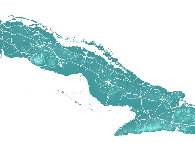 Cuba Map Poster With Turquoise 3D Landscape Caribbean Island | Etsy