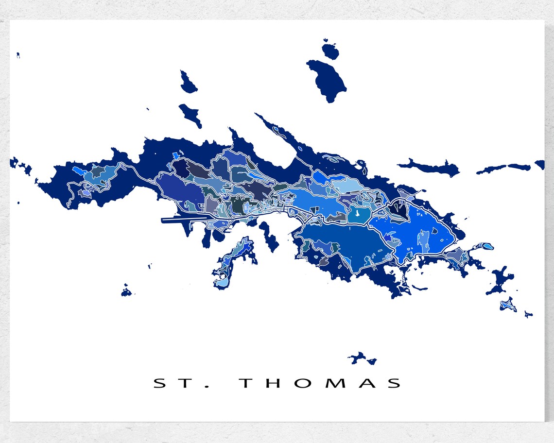 St. Thomas Map of St Thomas USVI Maps Geometric Blue St. | Etsy