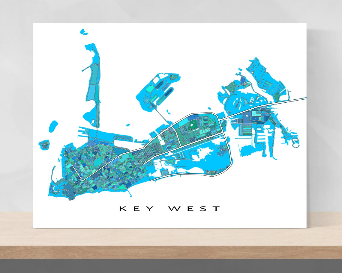 Key West Map Poster Key West Wall Art Print Light Blue - Etsy