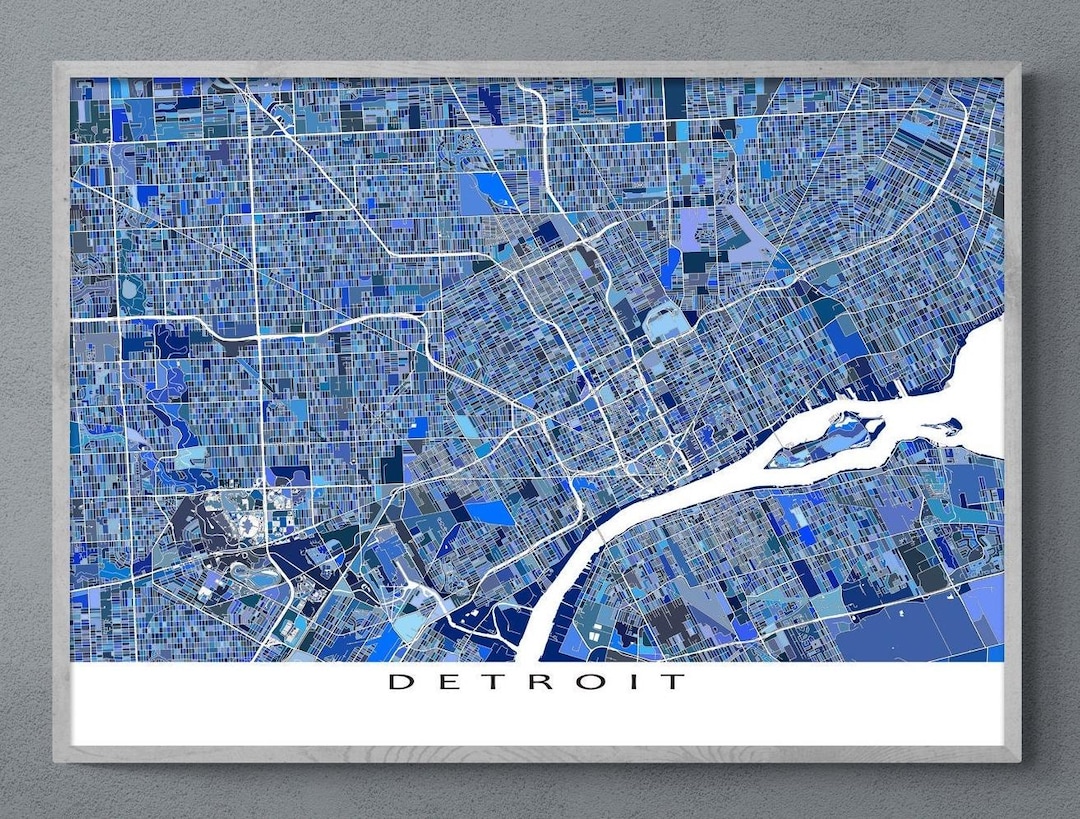 Detroit Map Print and Detroit Wall Art Poster for Blue Geometric Map of ...