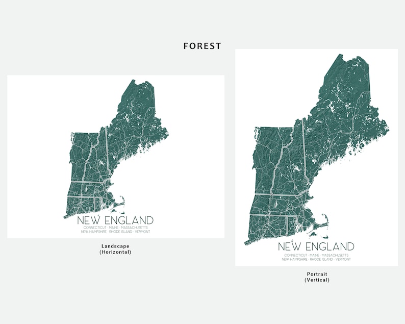 New England Map Print Topographic Map of New England Art - Etsy