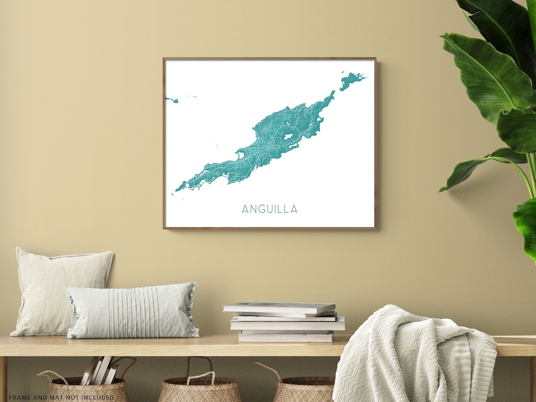 Anguilla Map Print With Turquoise 3D Topographic Turquoise Landscape ...